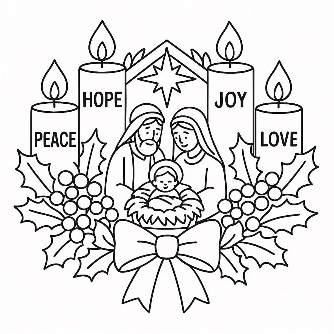 Advent Wreath With Labeled Candles and the Holy Family - Etsy