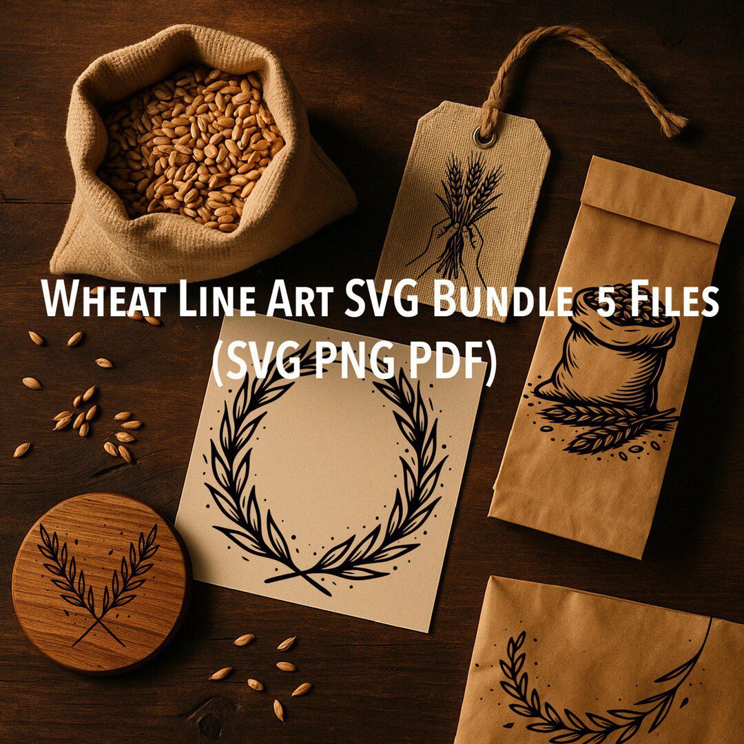 Wheat Line Art SVG Bundle - 5 Rustic Illustrations - Etsy