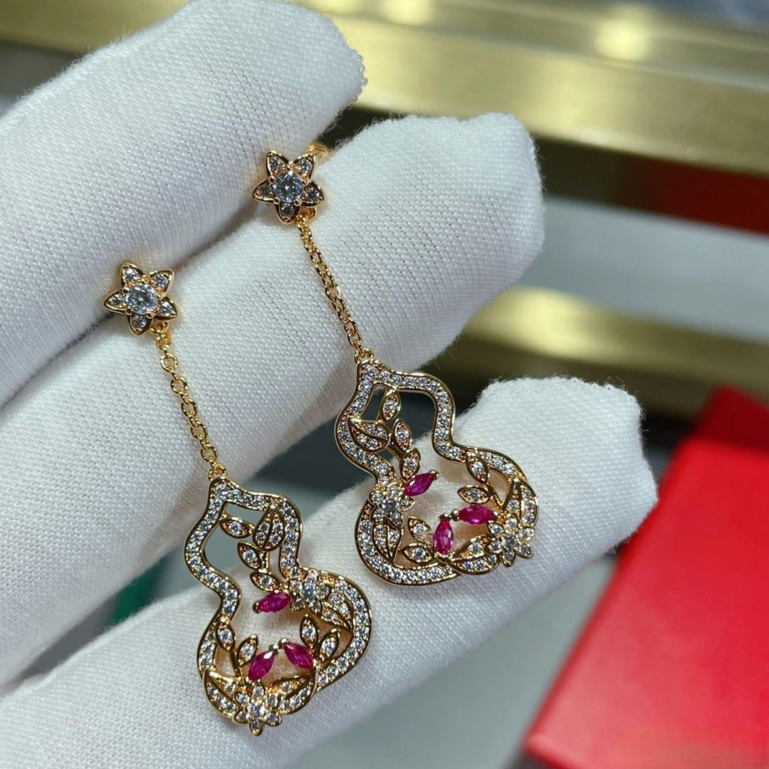 Vintage Pre-owned Qeelin Wulu Ruby Leaf Pavé Long Drop Earrings - Etsy