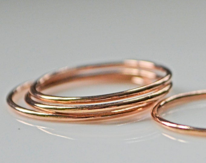14k Rose Gold Stacking Rings, Thin Gold Band, Solid Rose Gold Band ...