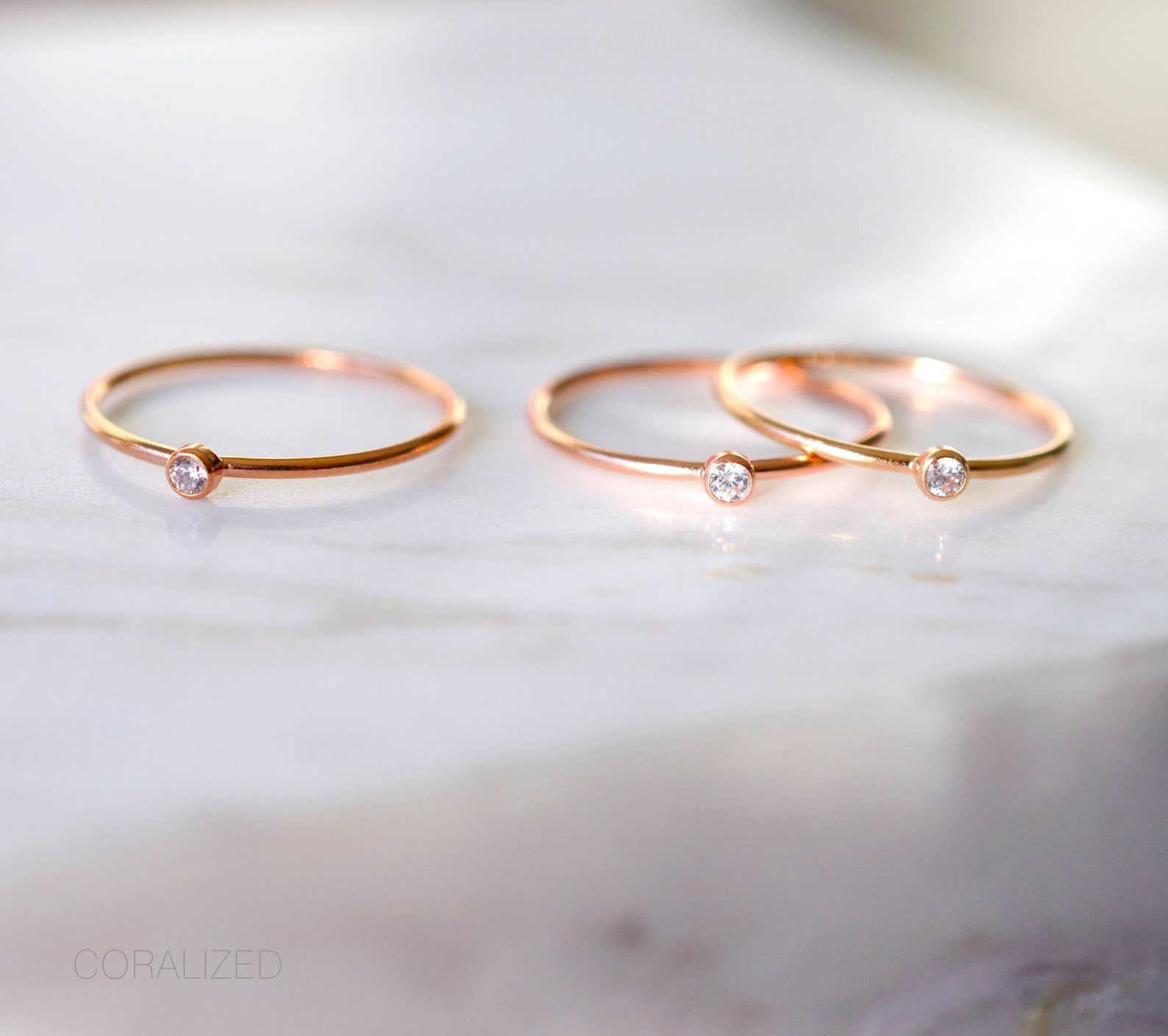 Rose Gold CZ Ring Cubic Zirconia Ring Stackable Rose Gold | Etsy