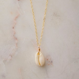 Cowrie Shell Necklace - Real Genuine White Cowrie Pendant - Sterling ...