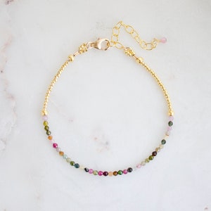 Tourmaline Bracelet in Sterling Silver or 14k Gold Filled Beaded Pink ...