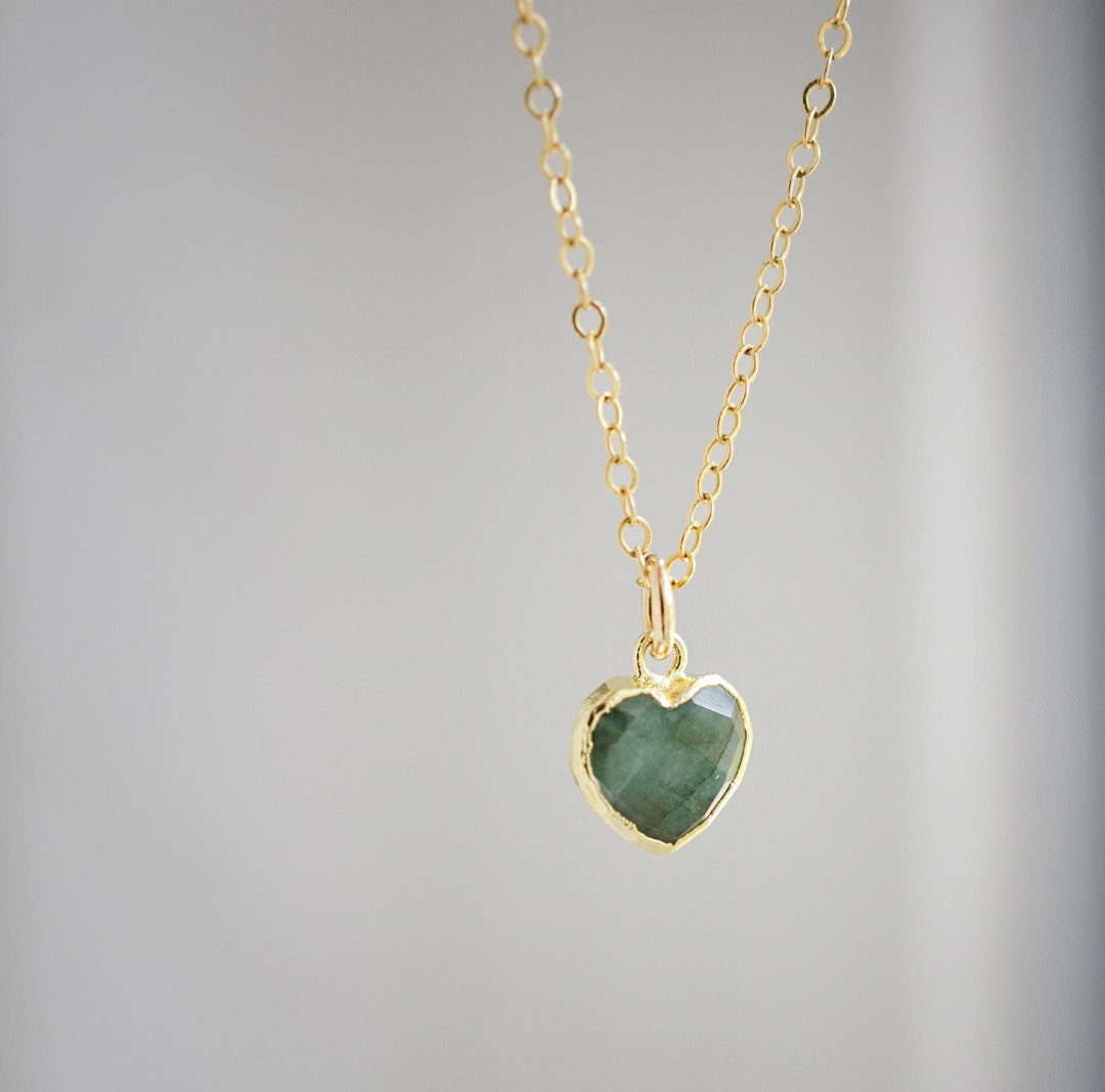 Emerald Heart Necklace in 14k Gold Filled, Genuine Real Raw Green ...