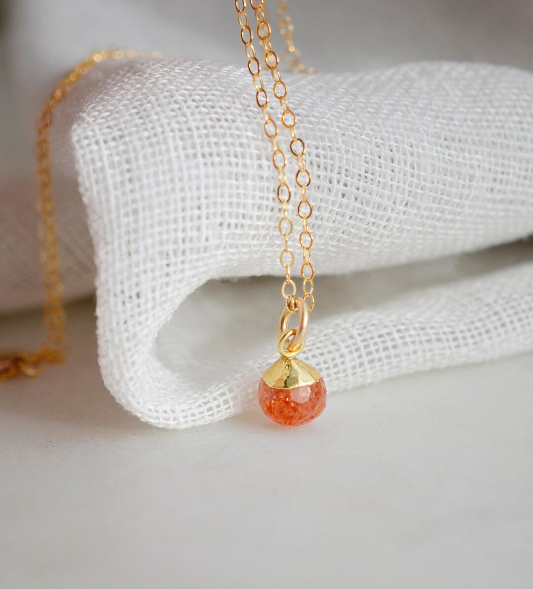 Sunstone Necklace in 14k Gold Filled Faceted Orange Sunstone Pendant ...