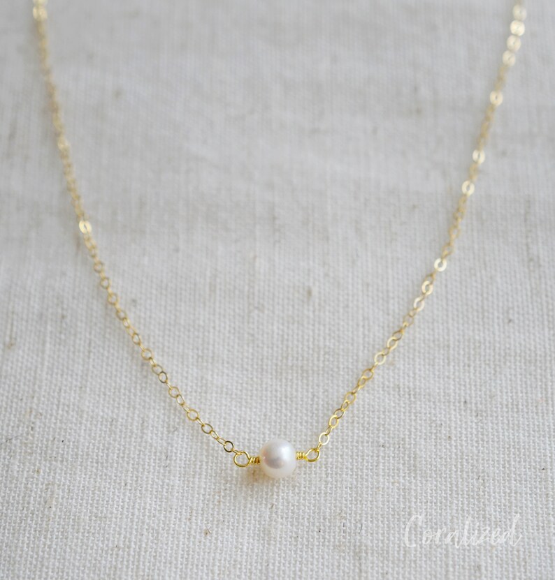Small White Pearl Necklace Sterling Silver or 14kt Gold | Etsy