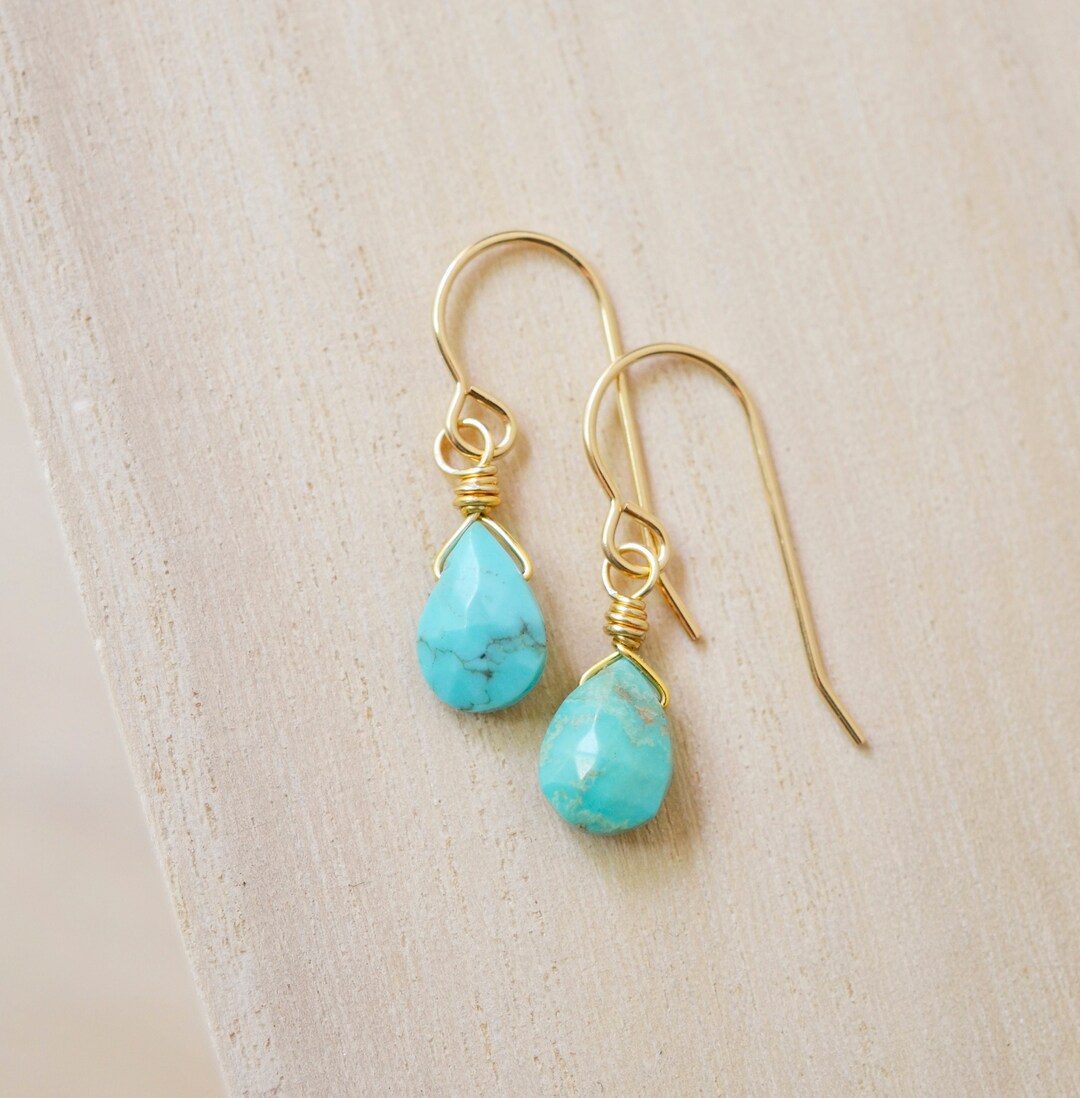 Small Turquoise Earrings in 14k Gold Fill or Sterling Silver - Arizona Turquoise Faceted ...