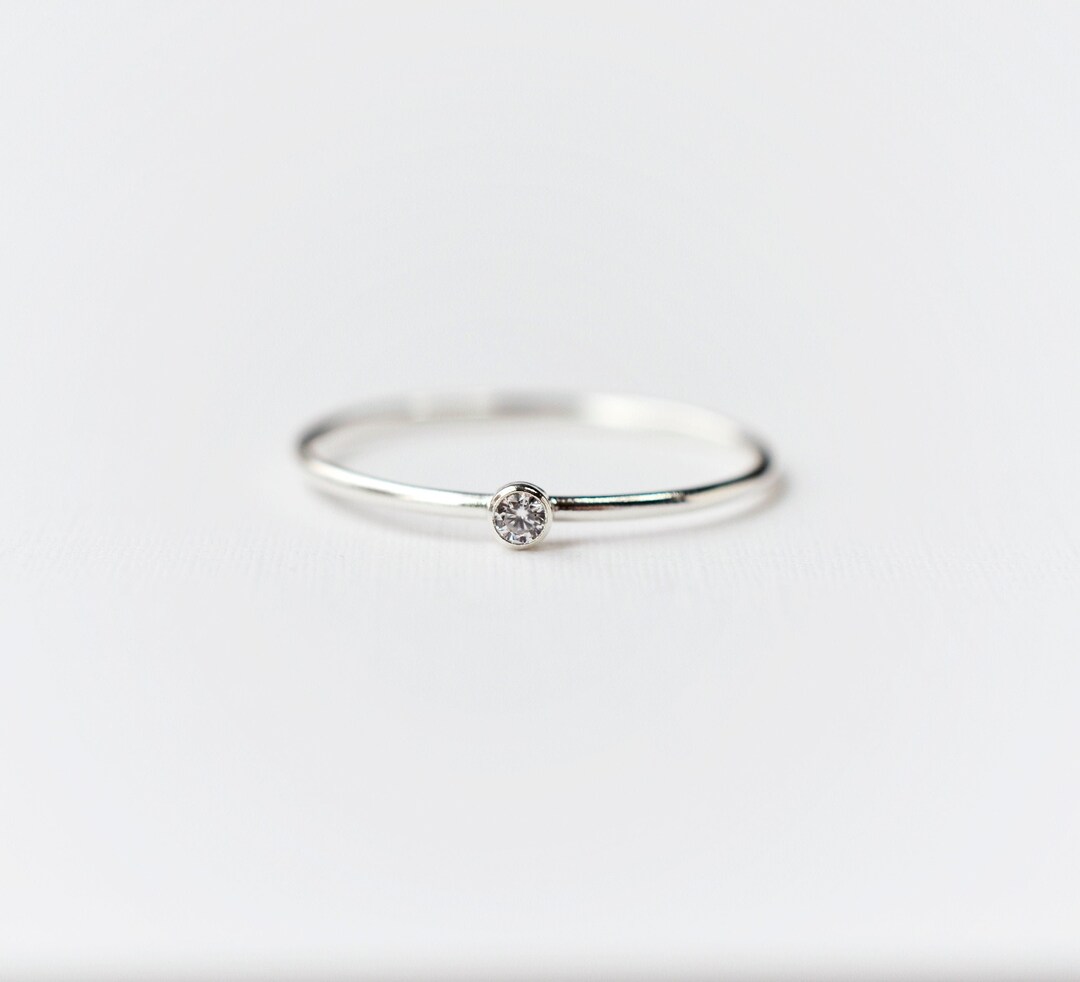 Thin Sterling Silver Ring With CZ Sterling Silver Ring - Etsy