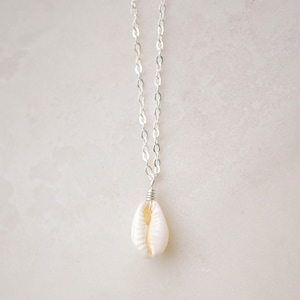 Cowrie Shell Necklace - Real Genuine White Cowrie Pendant - Sterling ...