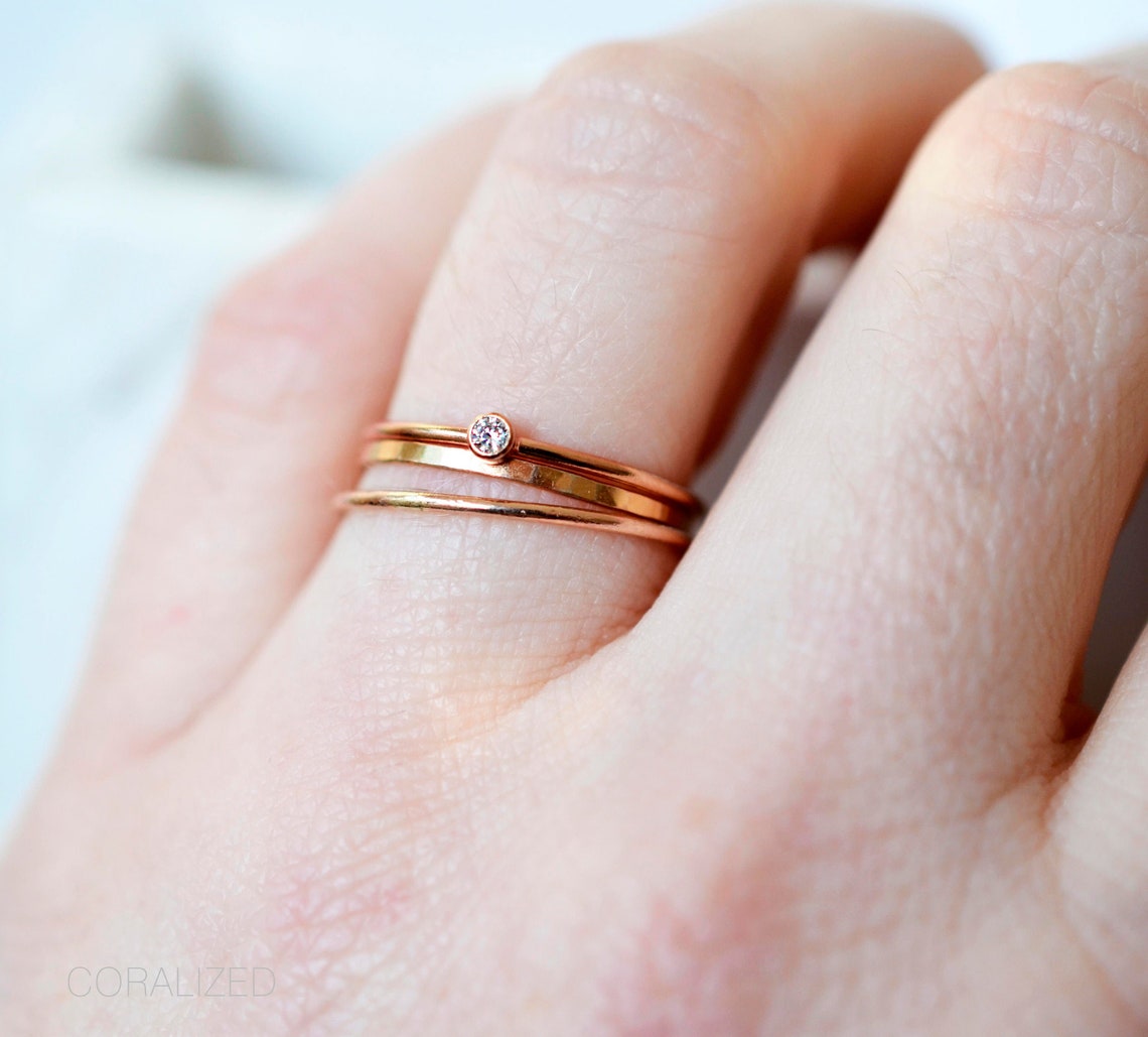 Rose Gold CZ Ring Cubic Zirconia Ring Stackable Rose Gold | Etsy