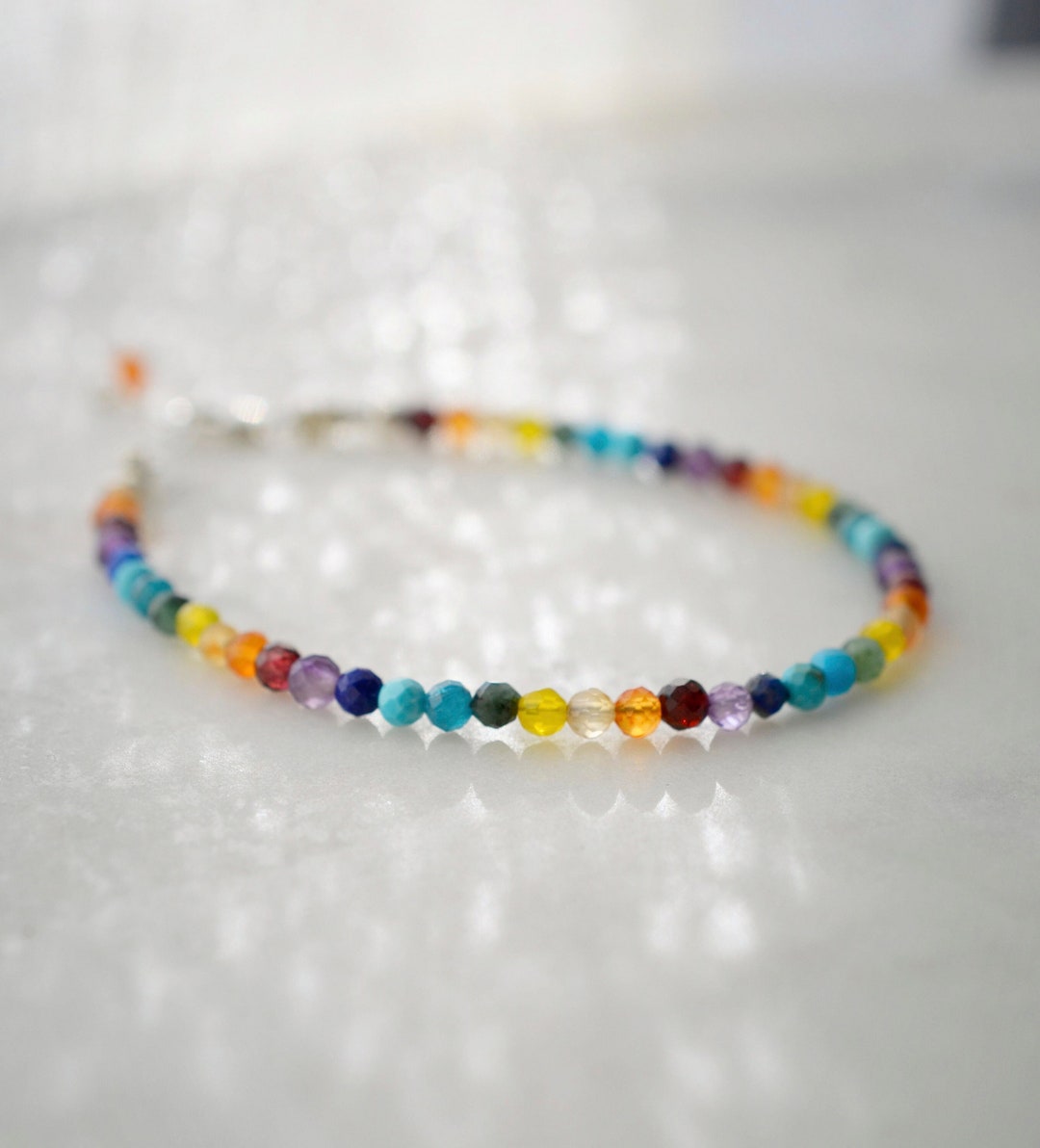 Multi Color Stone Bracelet in Sterling Silver or 14k Gold Filled ...