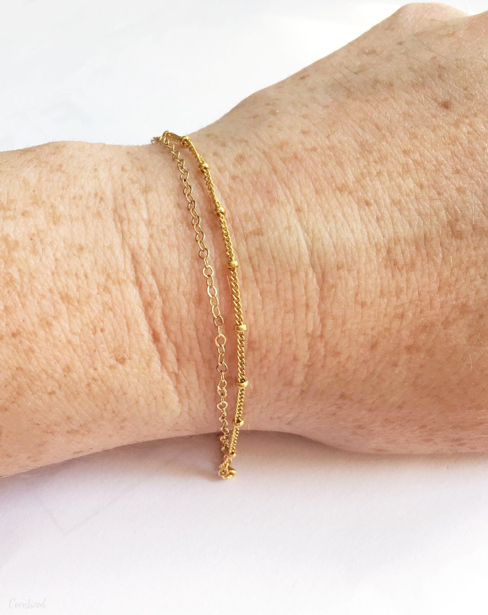 Dual Chain Bracelet Beaded Satellite Chain Layered Dainty - Etsy