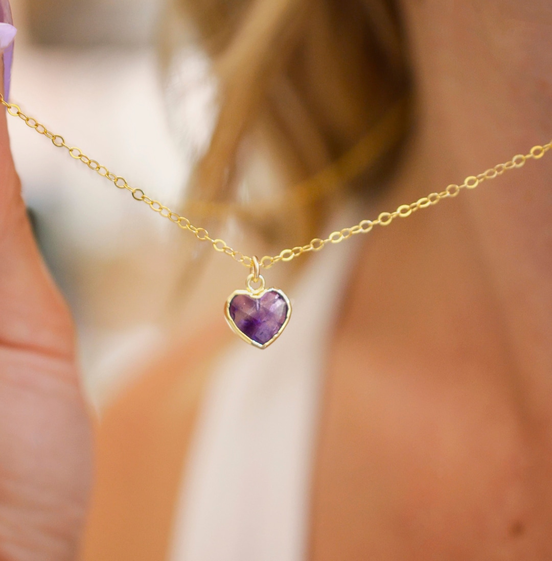 Purple Amethyst Heart Necklace in 14k Gold Filled - Quartz Healing ...
