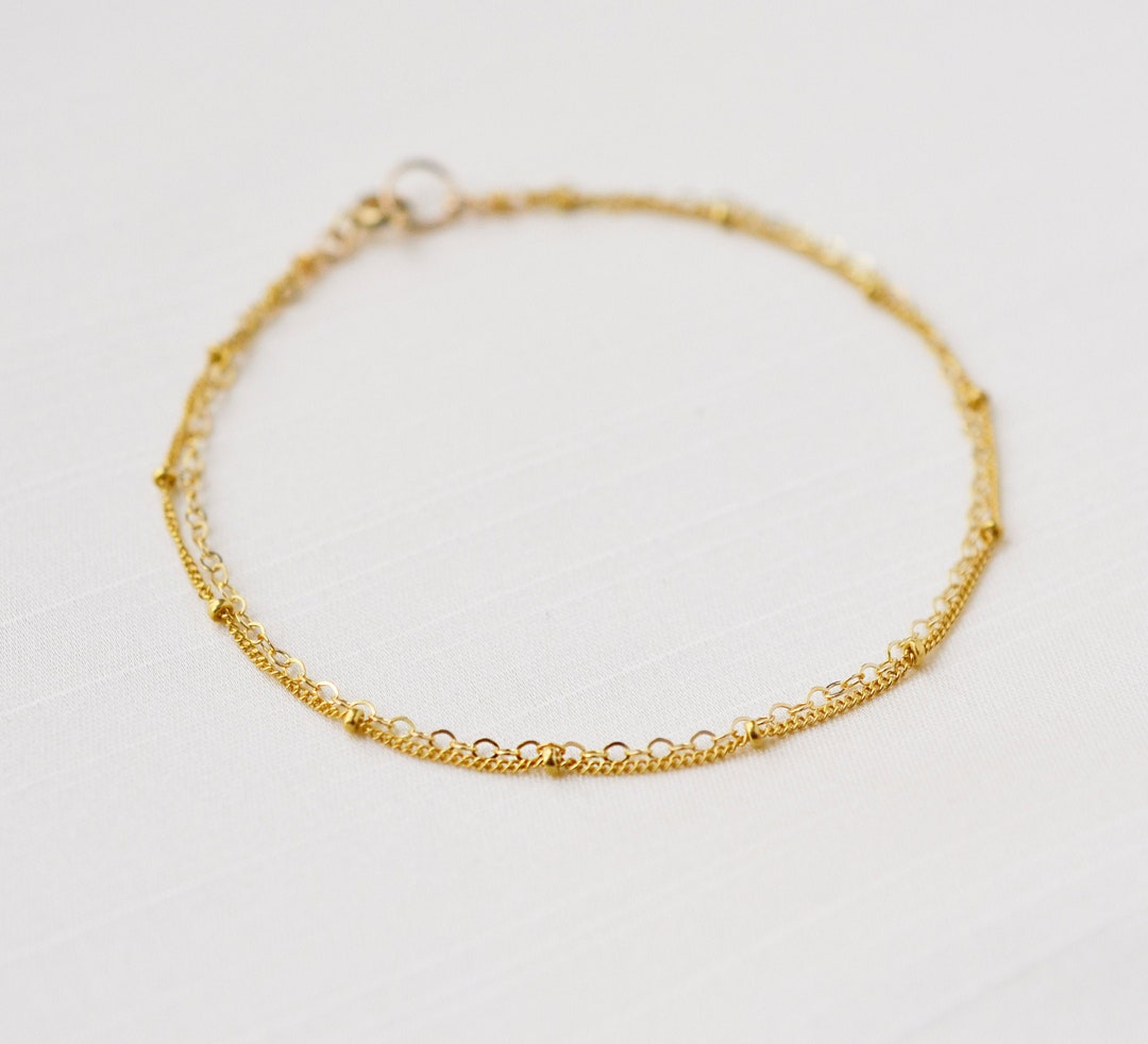 Dual Chain Bracelet Beaded Satellite Chain Layered Dainty - Etsy