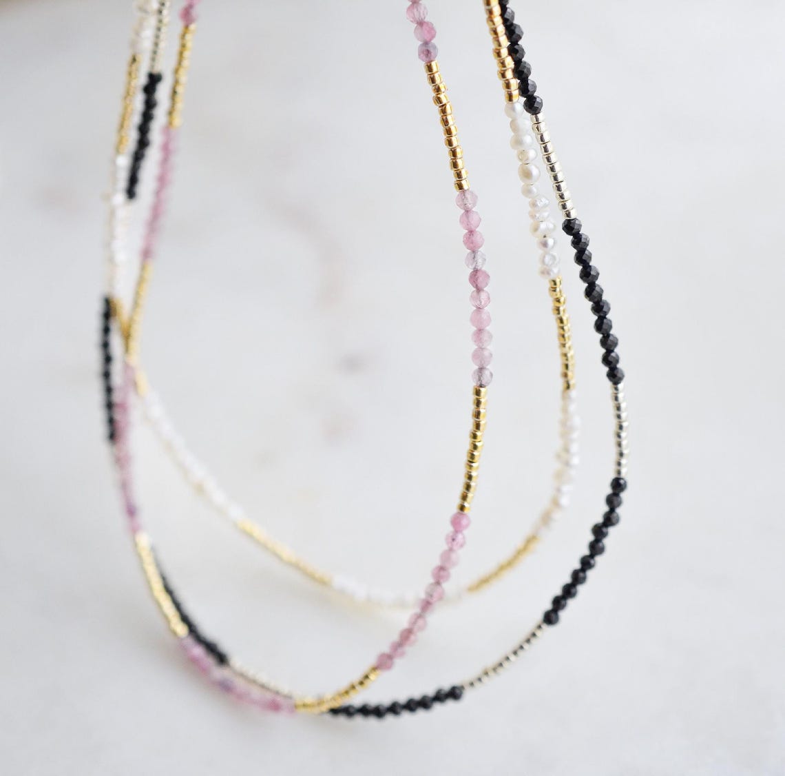 Beaded Gemstone Necklace in Sterling Silver or 14k Gold Filled ...