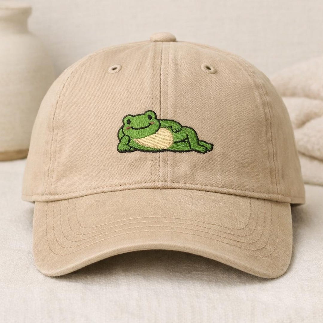 Custom Chill Frog Embroidered Hat Cute Relaxing Animal Design Casual ...