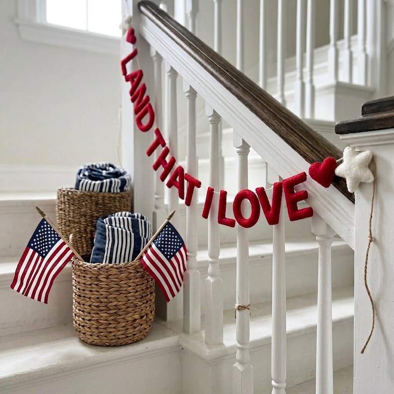 Handmade 4th of Banner, America 250 Years, Land That I Love Garland ...