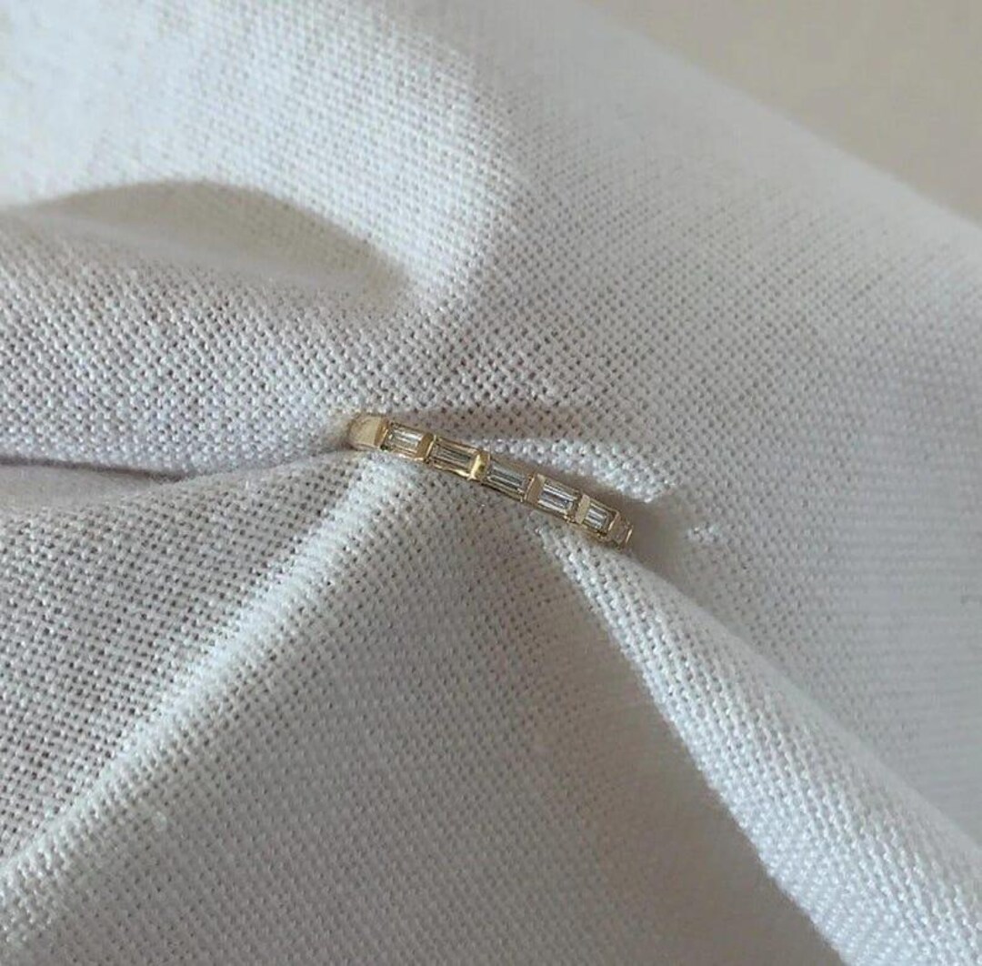 Baguette Moissanite Wedding Band, 14k Gold Plated Nine Stone Ring - Etsy