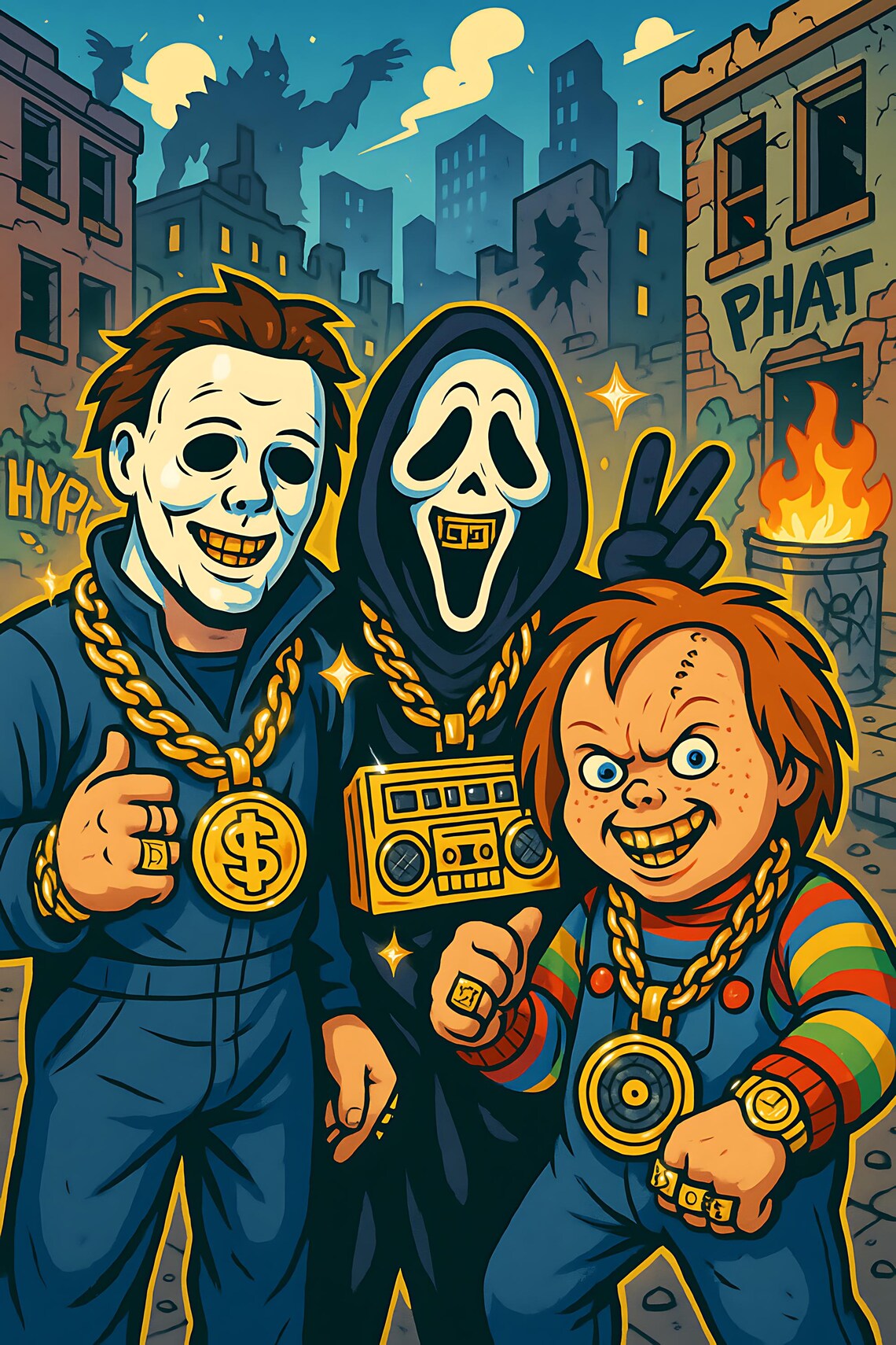 Blinged Out Horror Icons Cartoon Poster - Etsy