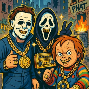 Blinged Out Horror Icons Cartoon Poster - Etsy