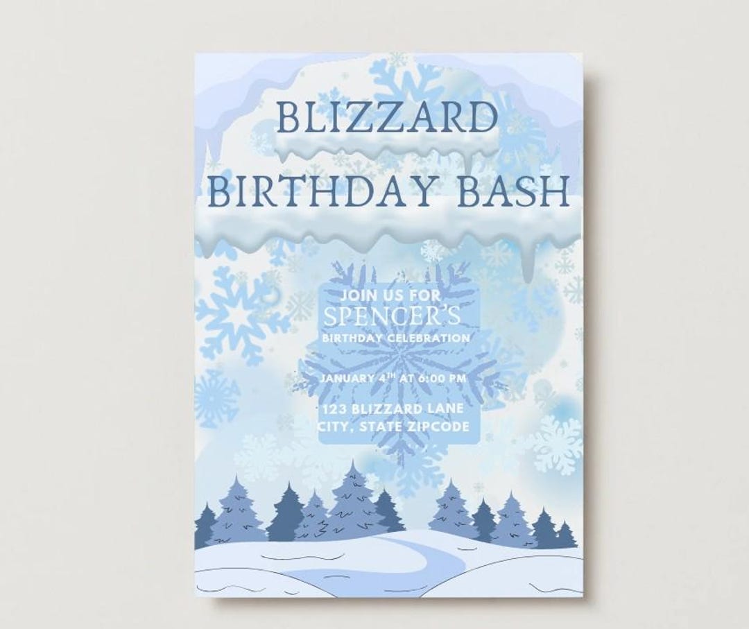 Blizzard Birthday Bash Invite Template - Etsy