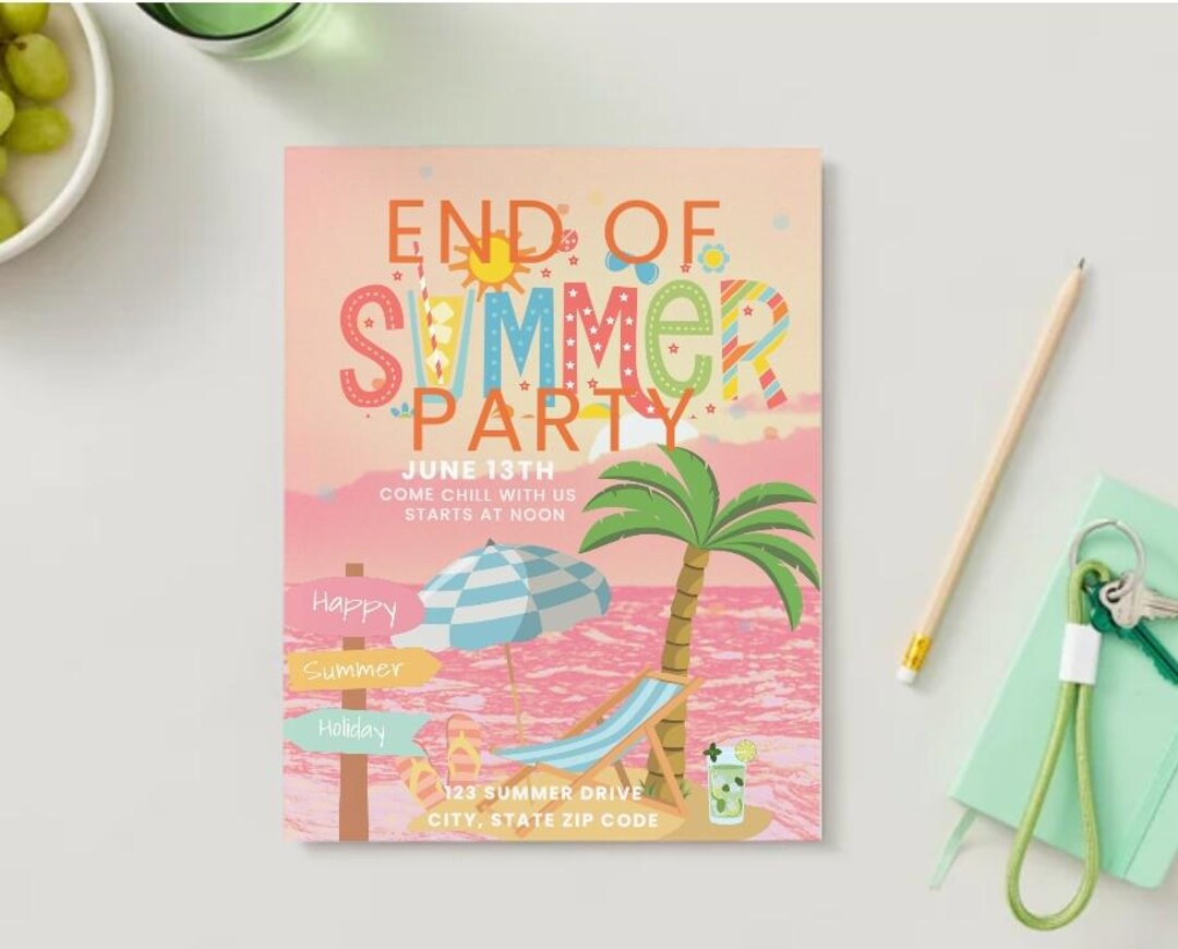 End of Summer Party Invitation Template - Etsy