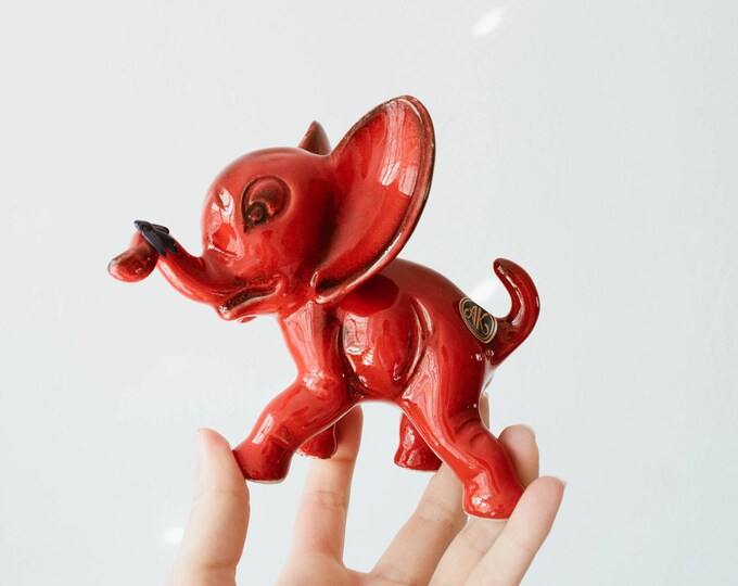 Mid Century Red Elephant Art Figurine // Vintage Sculpture // Baby ...