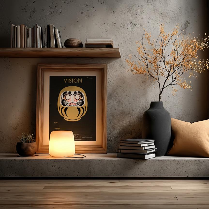 Japanese Daruma Goal Setting Art Print | Vision Board Decor (digital ...