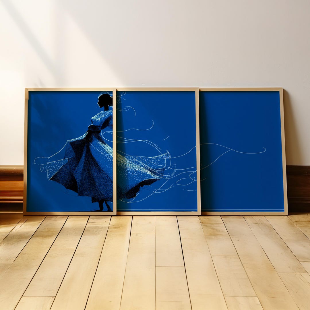 Abstract Blue Woman Wall Art, Minimalist Silhouette Print, Cobalt Blue ...