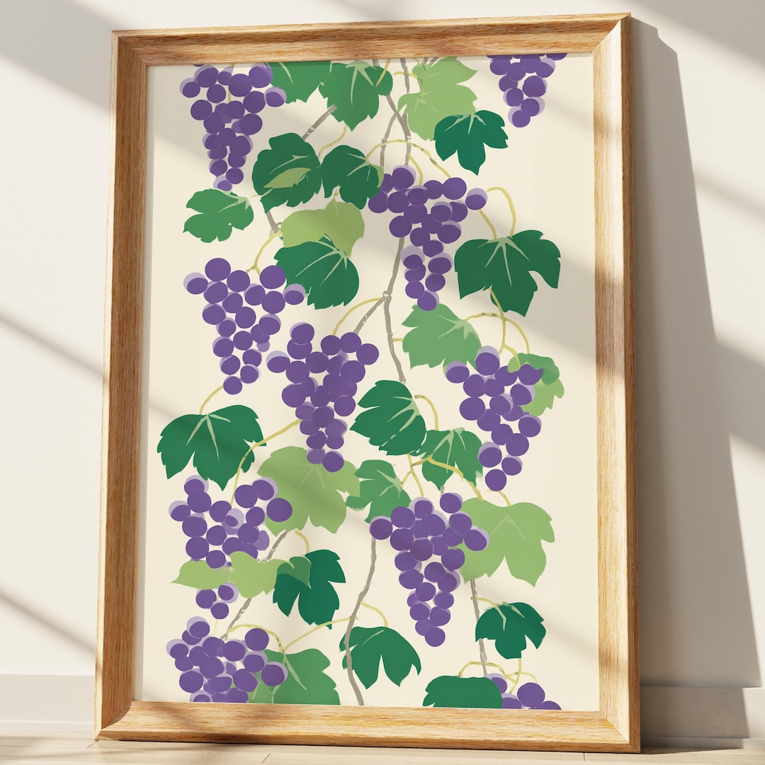 Japanese Grapevine Wall Art | Purple Grape Clusters & Green Leaves ...