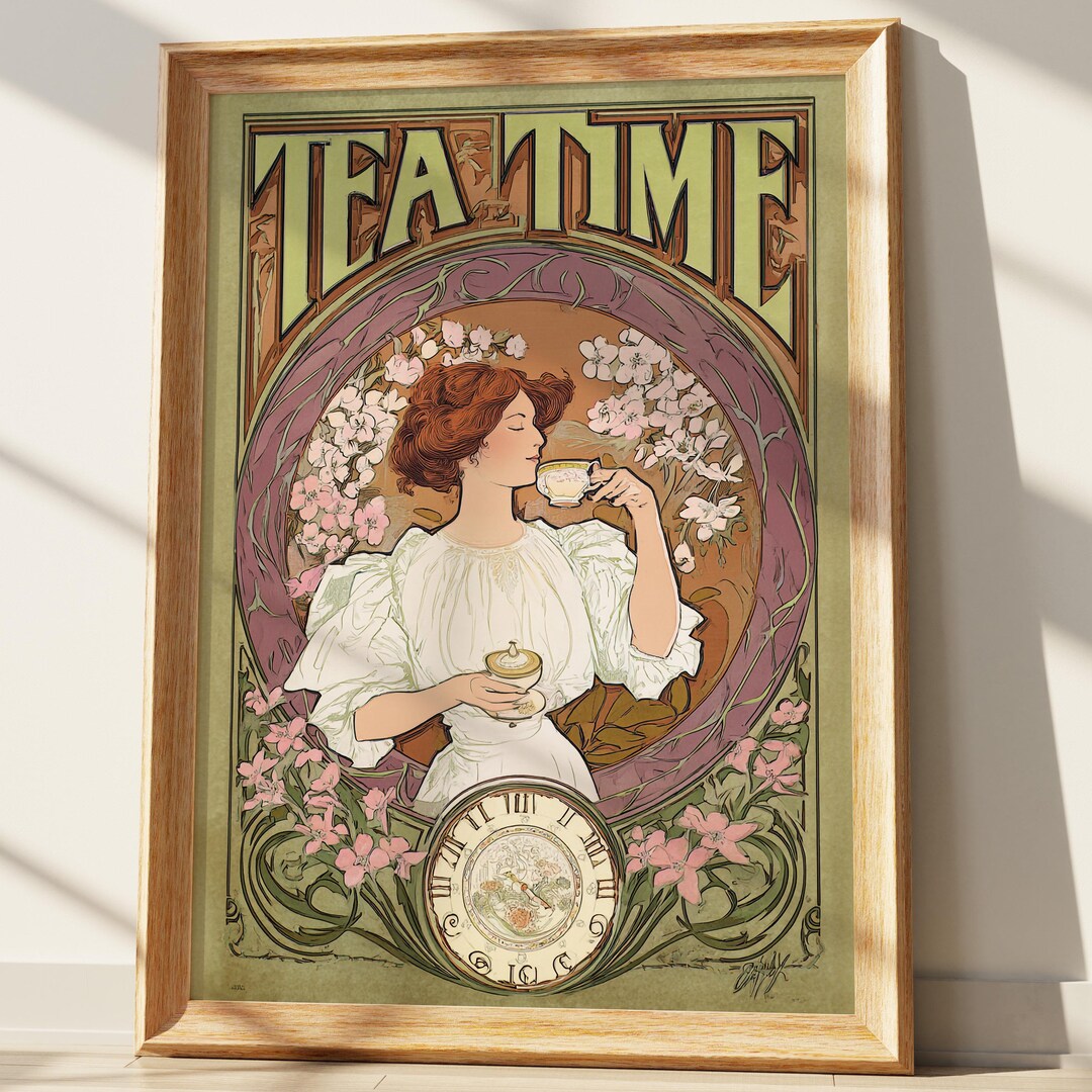 Tea Time Wall Art Vintage Tea Poster Art Nouveau Kitchen Decor ...
