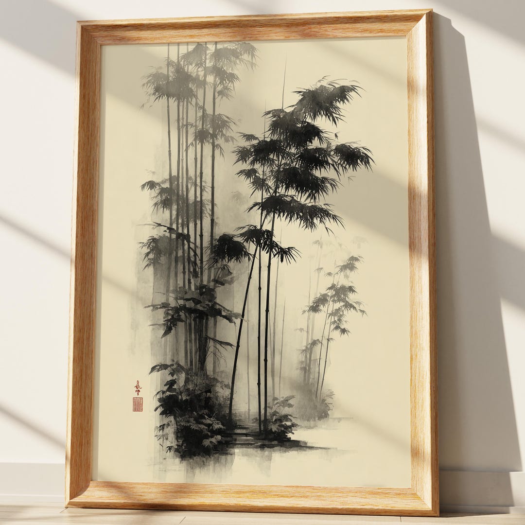 Sumi-e Bamboo Art Print | Serene Japanese Ink Painting | Zen Wall Decor ...