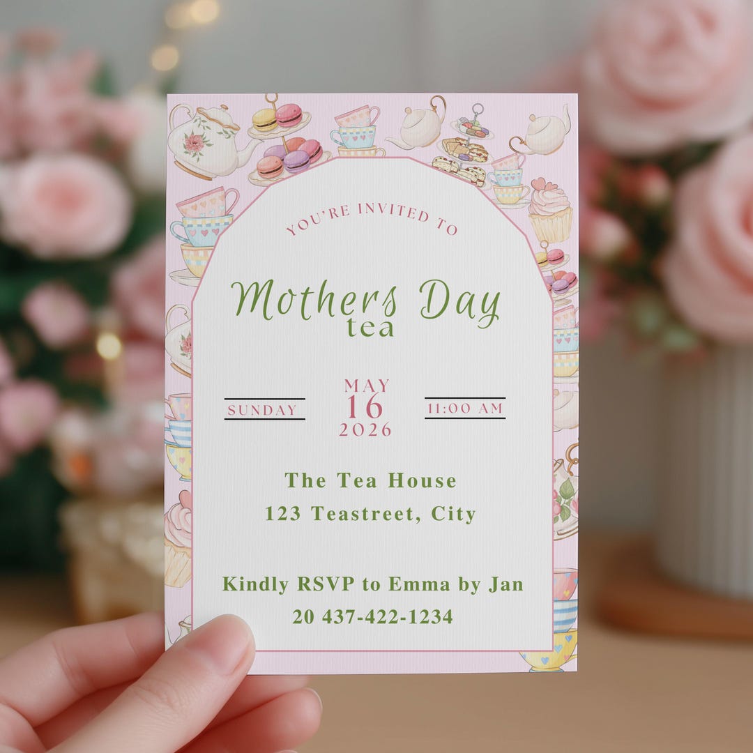 Editable Mother’s Day Tea Invitation, Floral Tea Party Invite, Elegant ...
