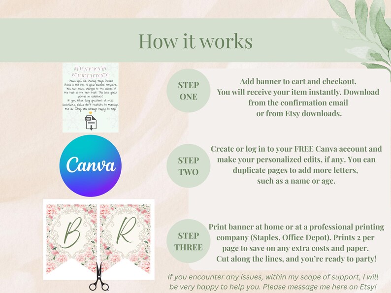 Editable Floral Banner, Elegant Blush Flower Banner, Spring or Summer ...