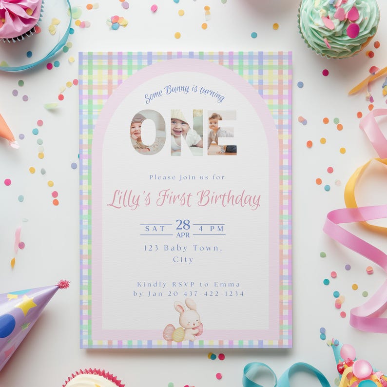 Some Bunny is Turning ONE Invitation, First Birthday Bunny Invitation ...