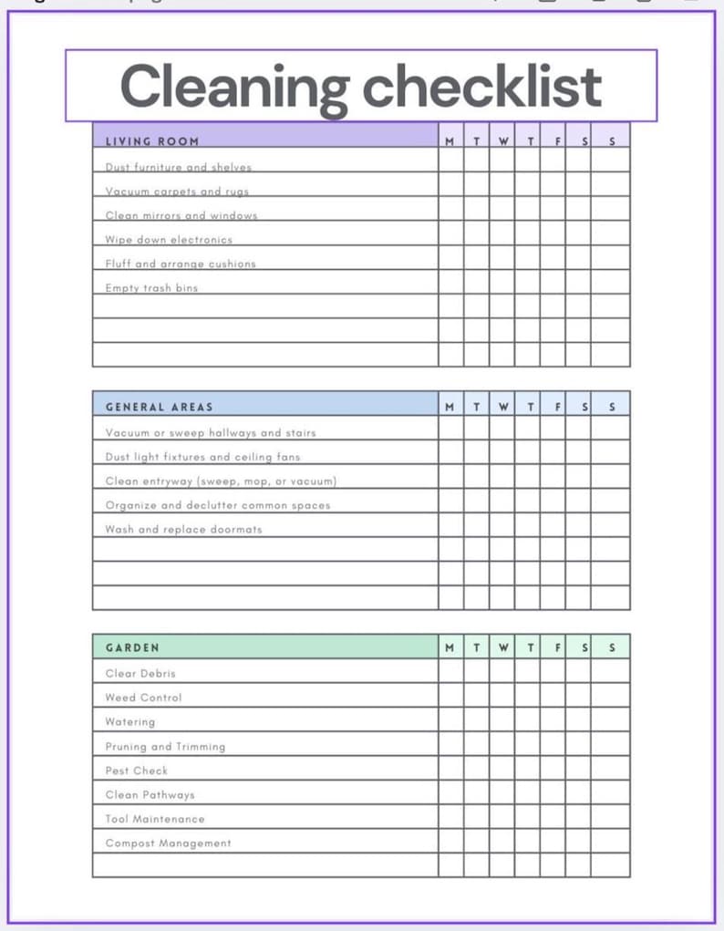 Weekly 2 Page Cleaning Checklist Digital Download. - Etsy