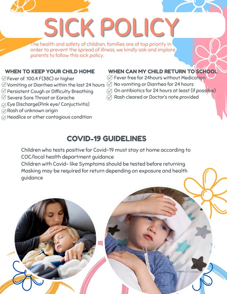 Daycare Sick Policy Flyer| Canva Template | Pre-school Sickness Policy ...