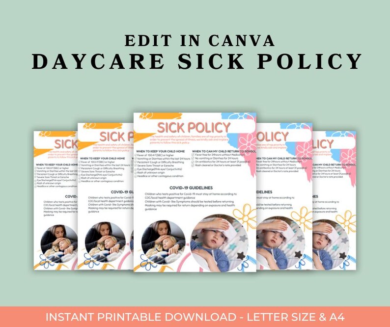 Daycare Sick Policy Flyer| Canva Template | Pre-school Sickness Policy ...