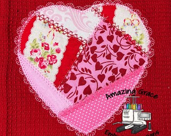Quilted Patchwork Valentine's Heart Applique Machine Embroidery Design ...