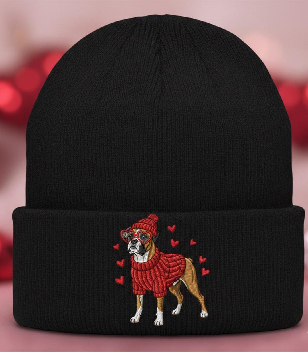 Custom Boxer Dog Valentine Beanie Cute Puppy Love Illustration Winter ...