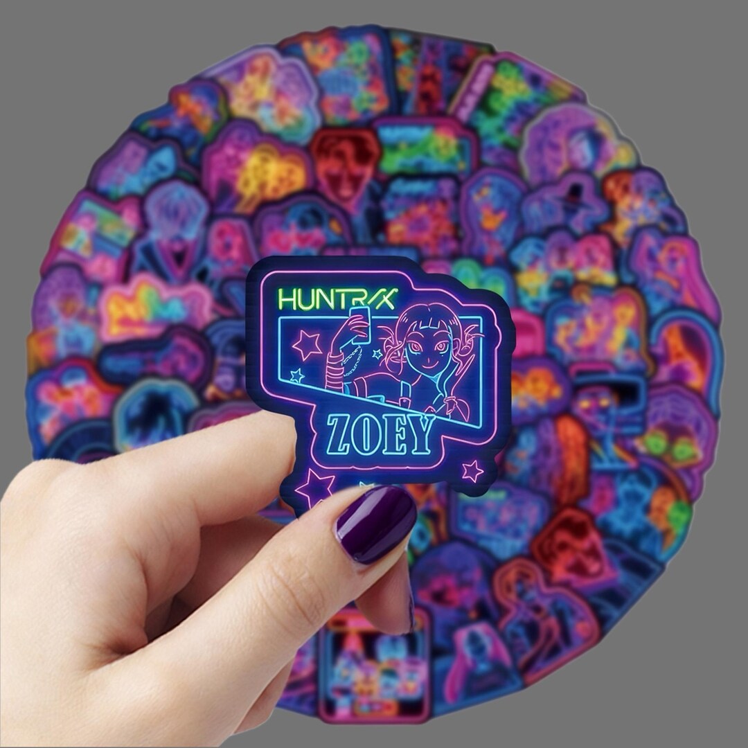 Kpop Demon Hunters Neon Stickers Pack 50pcs Waterproof Huntrix Stickers ...