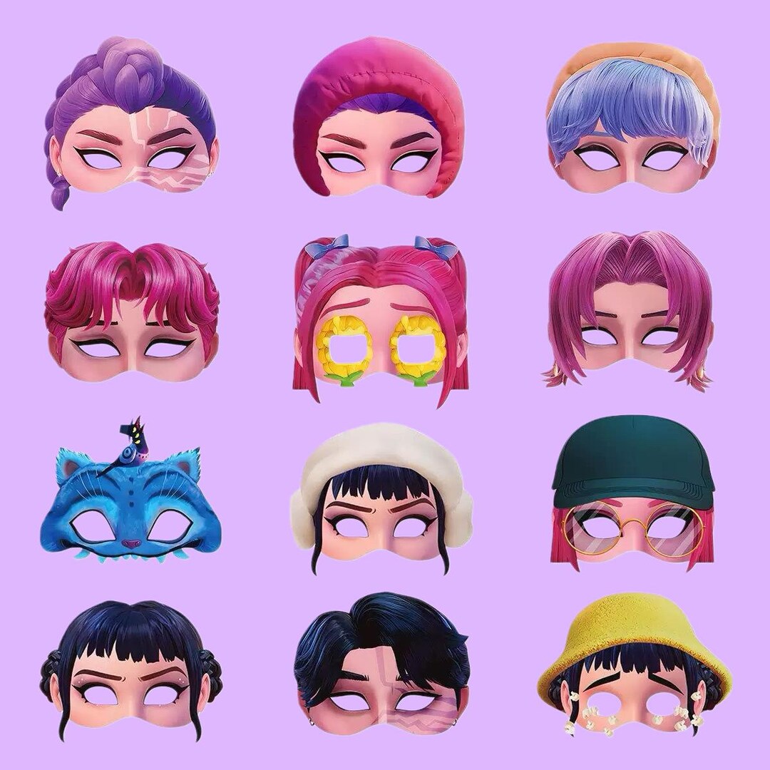 Kpop Demon Hunters Party Masks 12pcs K-pop Cosplay Photo Props Huntrix ...