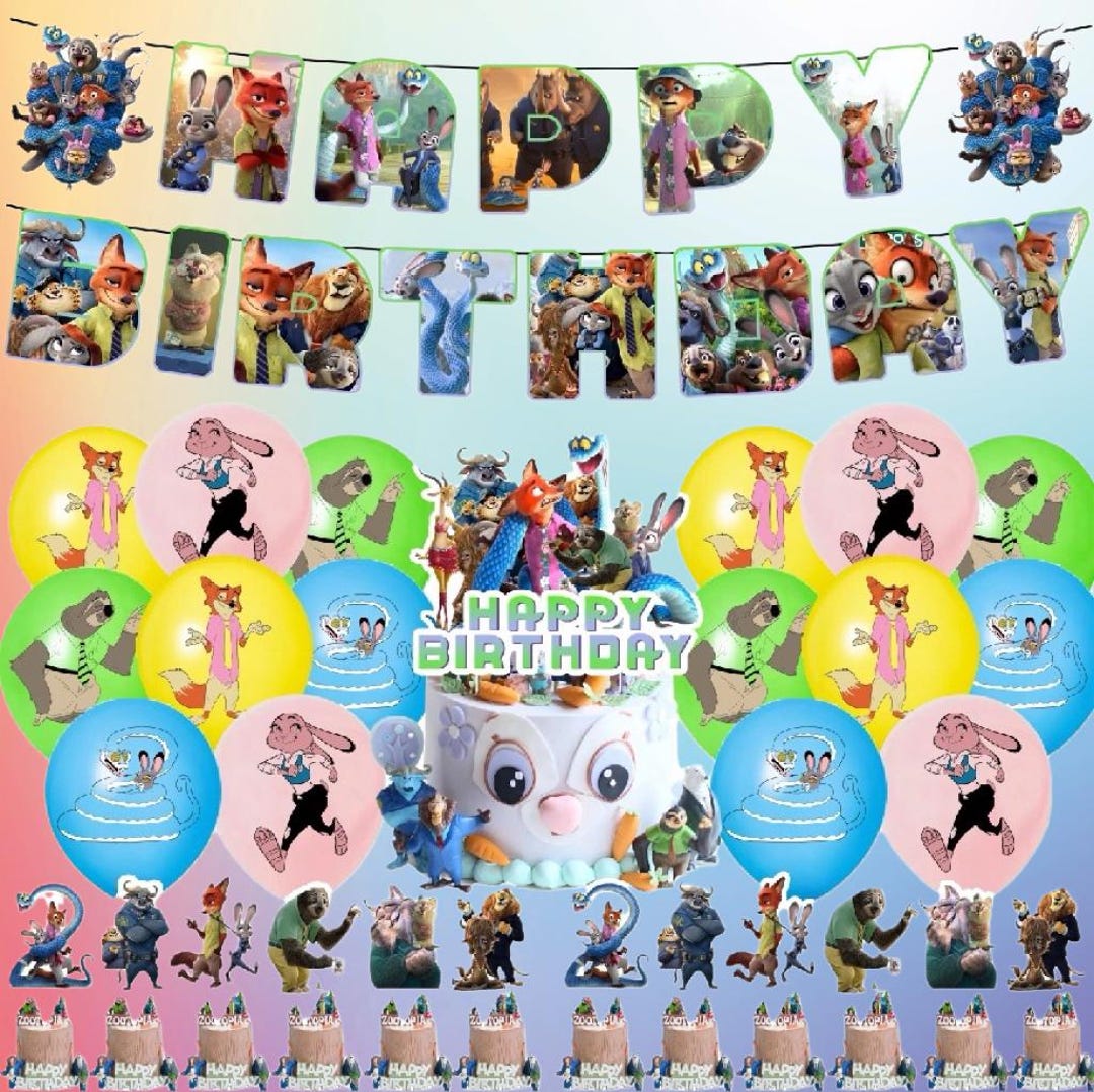 Zootopia Birthday Party Decoration Set – Banner, Balloons, Cake Toppers ...