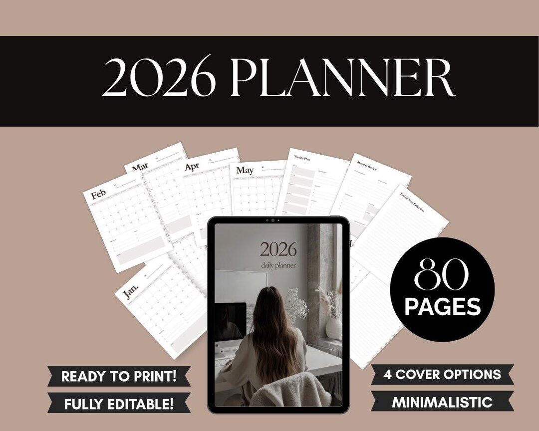 2026 Daily Planner | Hyperlinked PDF, Editable Canva Template - Etsy