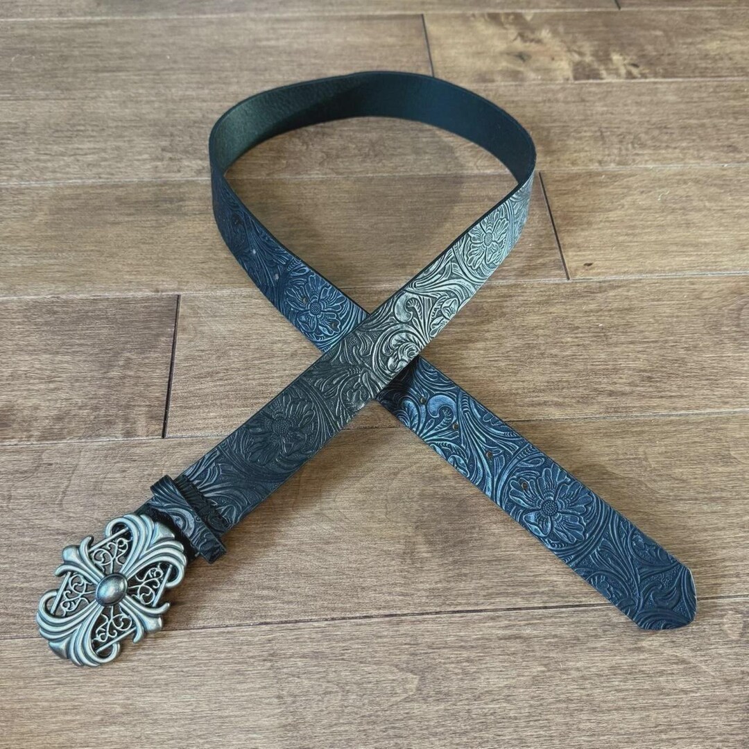Vintage Gothic Cross Belt – Heavy Silver Hardware Leather Belt Y2K ...