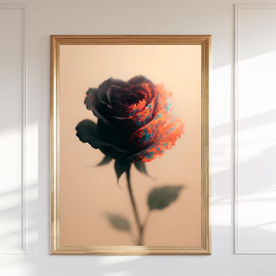 Glitch Rose Art Print – Cyber Botanical, Abstract Pixel Flower (digital ...