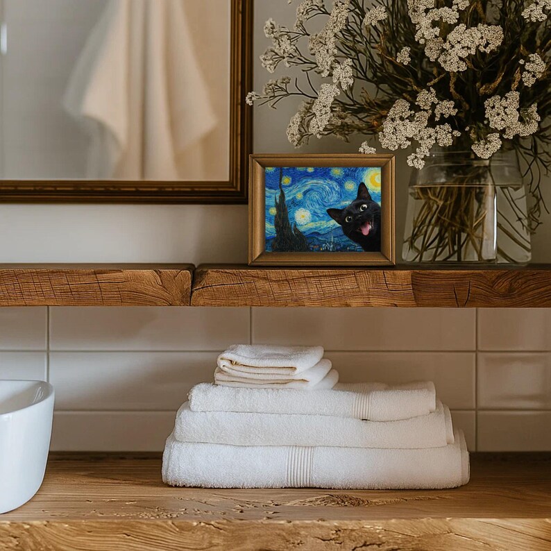 Funny Black Cat Starry Night Parody Print – Van Gogh Inspired (digital ...