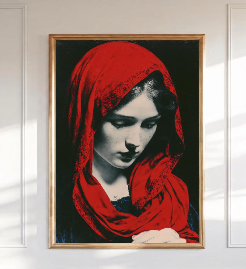Red Veil Woman Portrait Print, Dark Moody Classical Figure Wall Art ...