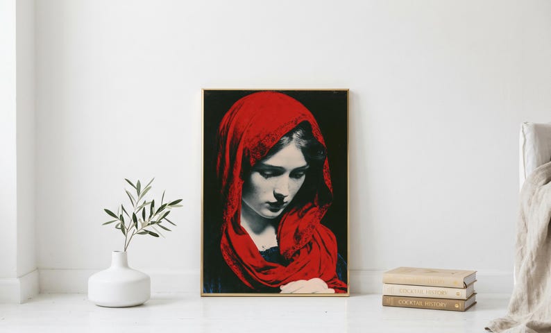Red Veil Woman Portrait Print, Dark Moody Classical Figure Wall Art ...