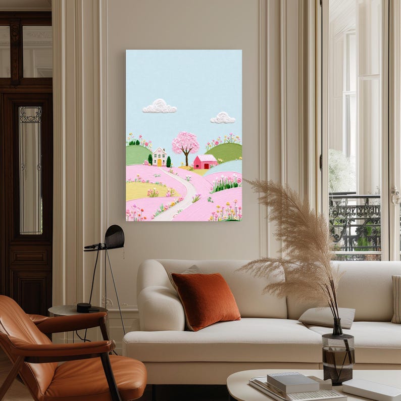 Pastel Landscape Print, Whimsical Cottage Nursery Artwork (digital ...